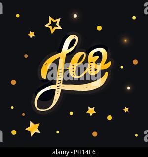 Leo lettering Calligraphy Brush Text horoscope Zodiac sign illustration ...