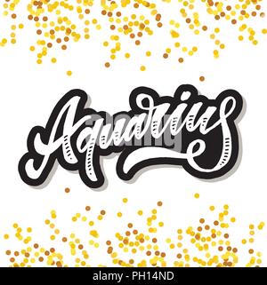 Aquarius lettering Calligraphy Brush Text horoscope Zodiac sign ...