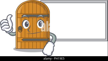 With board cartoon wooden door massive closed gate vector illustration ...