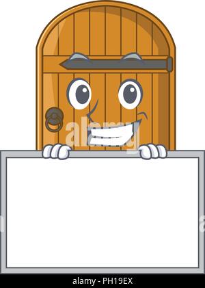 With board cartoon wooden door massive closed gate vector illustration ...