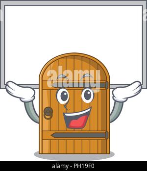 With sign cartoon wooden door massive closed gate vector illustration ...