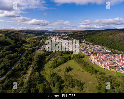 Aerial View of Sirhowy River in the welsh town of Tredegar, Wales UK ...
