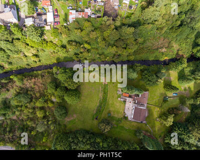 Aerial View of Sirhowy River in the welsh town of Tredegar, Wales UK ...