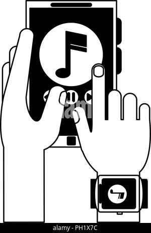 Hands using smartphone to listen music Stock Vector Image & Art - Alamy