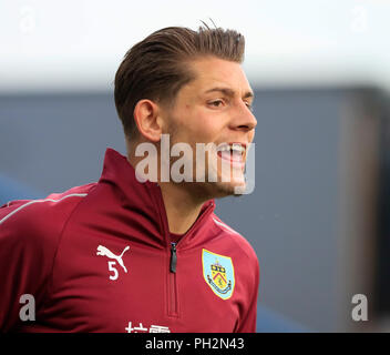 James Tarkowski of Burnley warms up during the Premier League match at ...