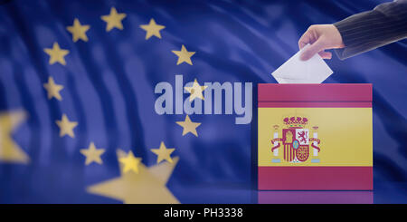 Ballot box with Spanish flag. Election in Spain. 3D rendering isolated ...