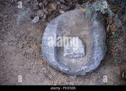 Anasazi metate y mano a stone for grinding maize at Mesa Verde National ...