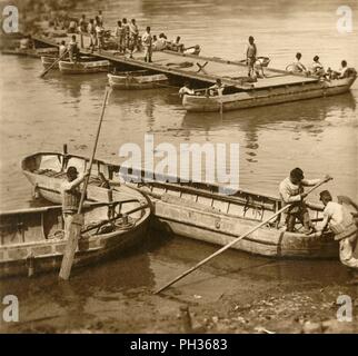 World war One: the first pontoon bridge built across the Marne by Stock ...