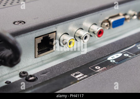 Input and output connectors of the modern TV panel. Hdmi, Lan ...