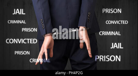 Jail convicted prison criminal labels with close handcuffed man Stock ...