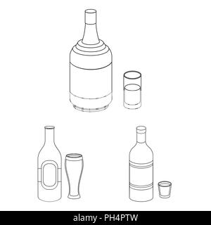 Alcohol drink bottles. Types of alcohol outline bottles, set of icons ...