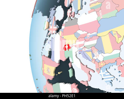 Switzerland on bright political globe with embedded flag. 3D ...