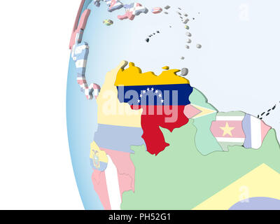 Venezuela on bright political globe with embedded flag. 3D illustration ...