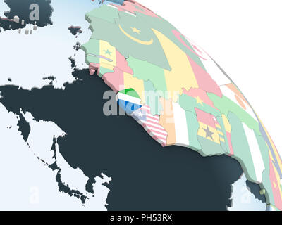 Sierra Leone on bright political globe with embedded flag. 3D ...
