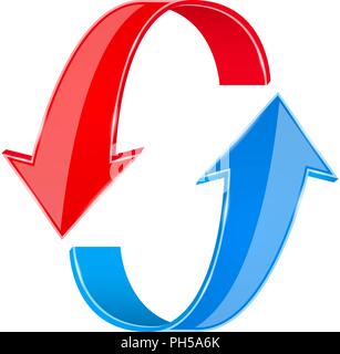 Red arrow 3D circle recycle sign symbol design on white background ...