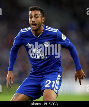 Cardiff City's Victor Camarasa (second right) scores his side's first ...