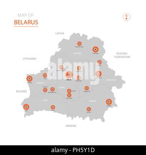 Belarus political map of administrative divisions - regions and one autonomous city. Handdrawn ...