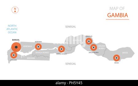 The Gambia political map of administrative divisions - regions and city ...
