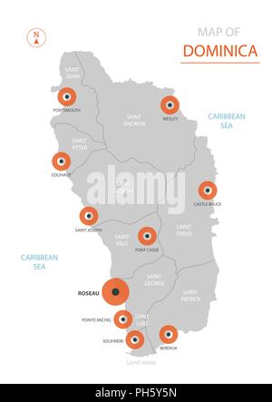 Dominica map with borders, cities, capital and administrative divisions ...
