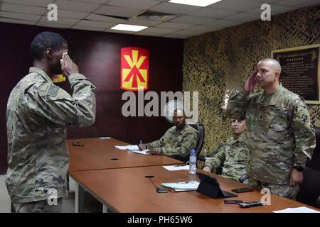 Command Sgt. Maj. Raymond Belk, 35th Air Defense Artillery Command Sergeant Major, conducts a ...