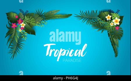 Vector illustration tropical island frame, border, poster with exotic ...