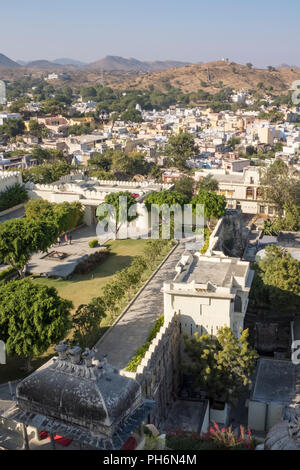 Delwara village in the Aravalli Hills, as seen from the RAAS Devigarh ...