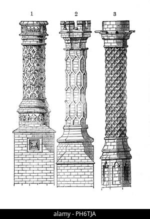 Decorative Elizabethan brick chimneys Stock Photo - Alamy