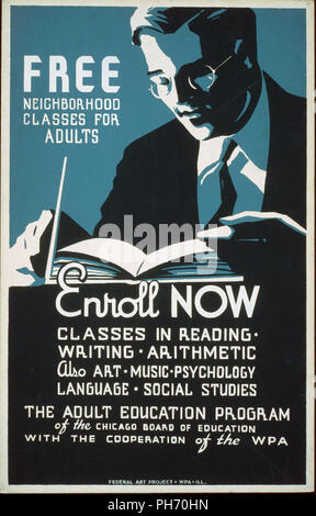 Poster announcing free adult education classes and encouraging adults ...