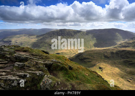 View through the Grisedale Valley above Patterdale, Ullswater lake ...