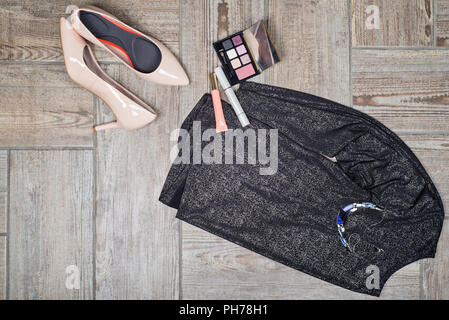 Overhead view of female fashion with accessories Stock Photo - Alamy
