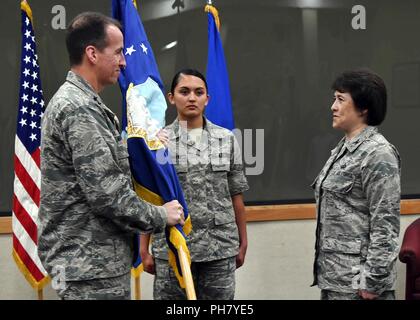 U.S. Air Force Maj. Amanda Altman, right, 422d Communications Squadron ...