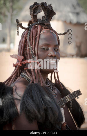 Ovahimba or Himba, Portrait of a married woman, Kunene District ...