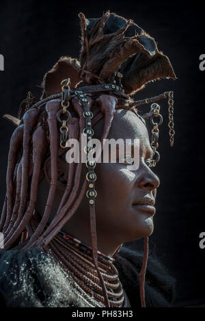 Ovahimba or Himba, Portrait of a married woman, Kunene District ...