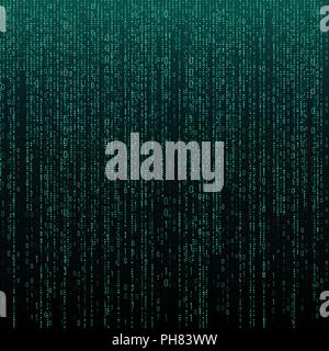 Matrix background. Green stream of digits. Abstract running binary code. Falling random numbers ...
