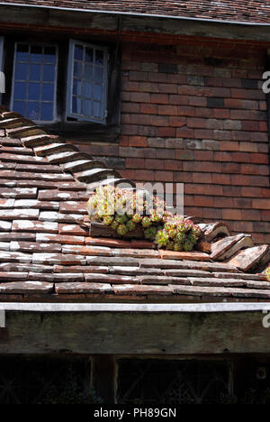 Clay roof tiles on Alpine chalet for use as a background texture Stock ...