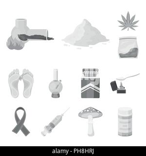 Drug addiction and attributes monochrome icons in set collection for ...
