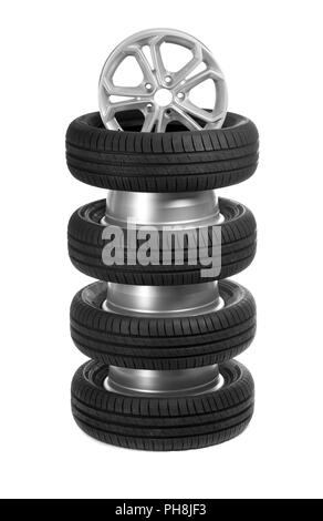 stack of car wheel tires at modern warehouse Stock Photo - Alamy