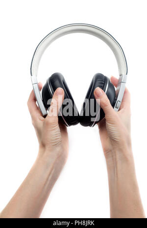 Radio phone in female hands Stock Photo - Alamy