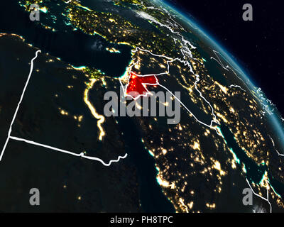 Satellite view of Jordan from space at night. Beautifully detailed ...