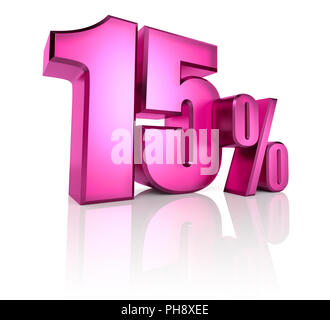 Pink fifteen percent sign isolated on white background. 3d rendering ...