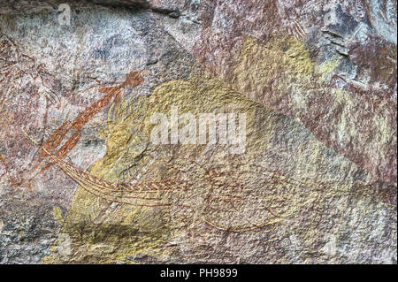 Ancient drawings at Ubirr Aboriginal rock art site, Kakadu National Park, Kakadu Highway, Jabiru ...