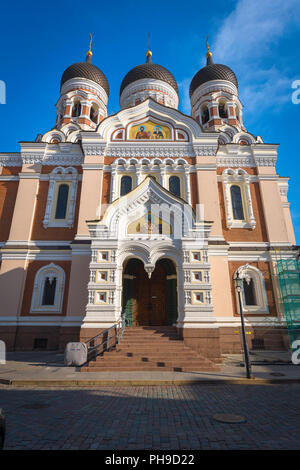 Entrance of Tallinn Alexander Nevsky Cathedral in Estonia, low angle ...