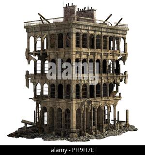3D illustration ruined building isolated on white Stock Photo - Alamy