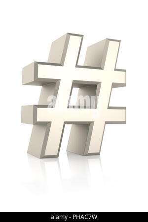 Hashtag symbol on white background. Creased golden foil 3D rendered ...