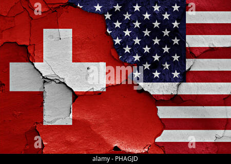 Flags of USA and Switzerland painted on cracked wall Stock Photo - Alamy