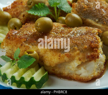 Mediterranean cuisine. Spanish-Style Cod, Top view Stock Photo - Alamy