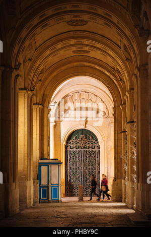 Arches inside the National Library of Malta, Valletta Stock Photo - Alamy