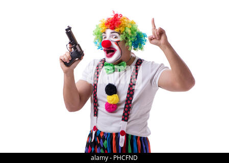 Funny clown with a gun pistol isolated on white background Stock Photo ...