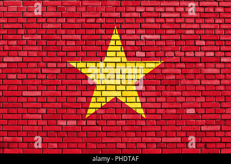 Vietnam national flag painted on textured wall mural background Stock ...