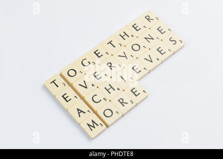 Tile letter in english word like on wood background Stock Photo - Alamy